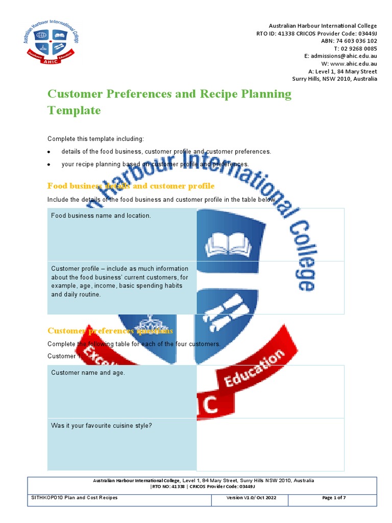 Customer Preferences Recipe Template | PDF | Menu | Cuisine