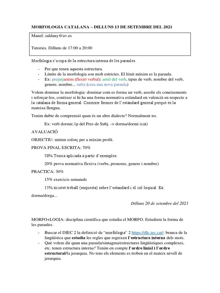 MORFOLOGIA CATALANA Mitat Apunts | PDF