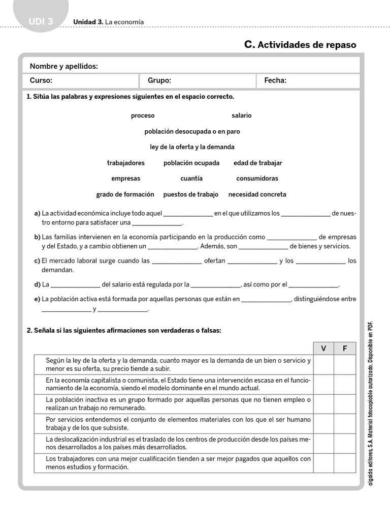 Repaso T1 | PDF | Oferta (economía) | Oferta y demanda