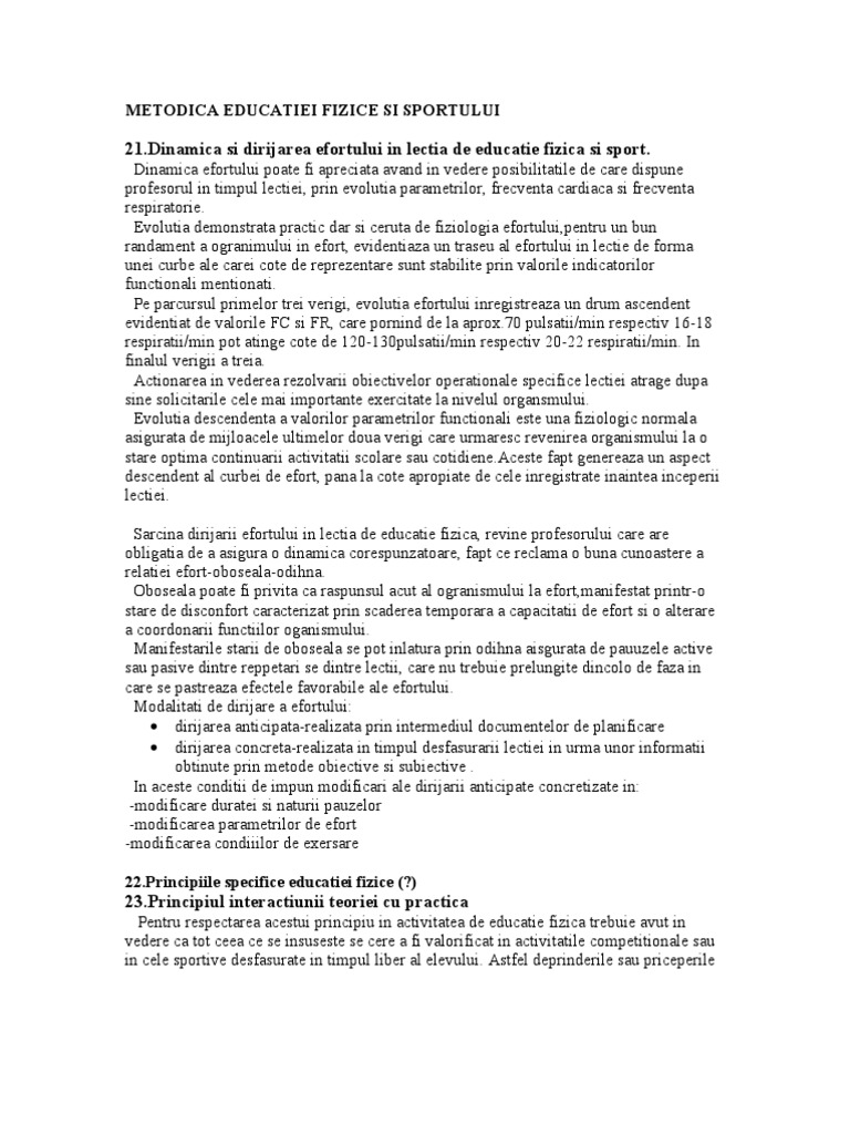 Metodica Educatiei Fizice Si Sportului | PDF