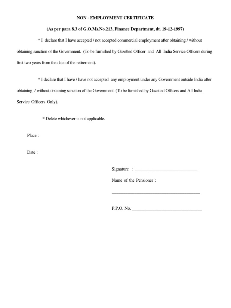 Non Employment Certificate | PDF