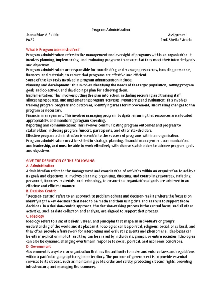 Pulido, Jhona Mae v. (Assignment in Program Administration) | PDF ...