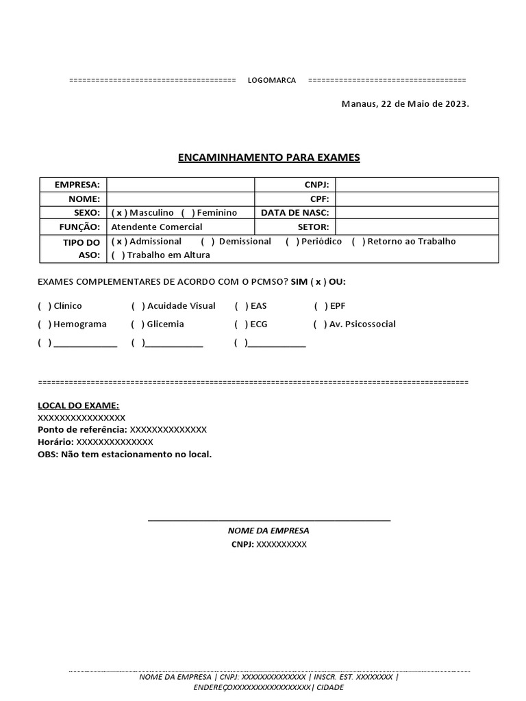 Modelo Encaminhamento Exame Admissional | PDF