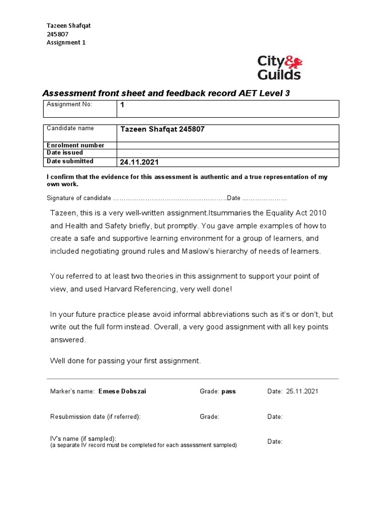Assignment 1 Aet | PDF | Teachers | Learning