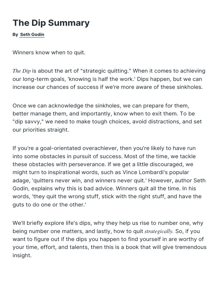 The Dip | PDF | Self-Improvement