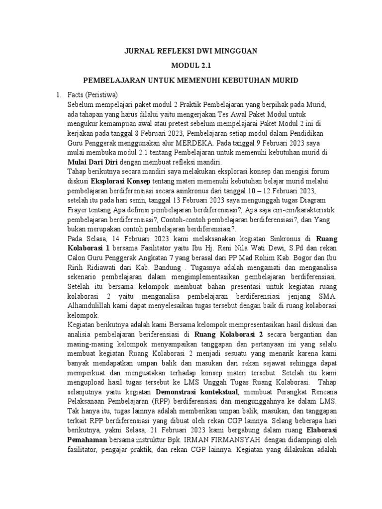 Jurnal Refleksi 2.1 | PDF