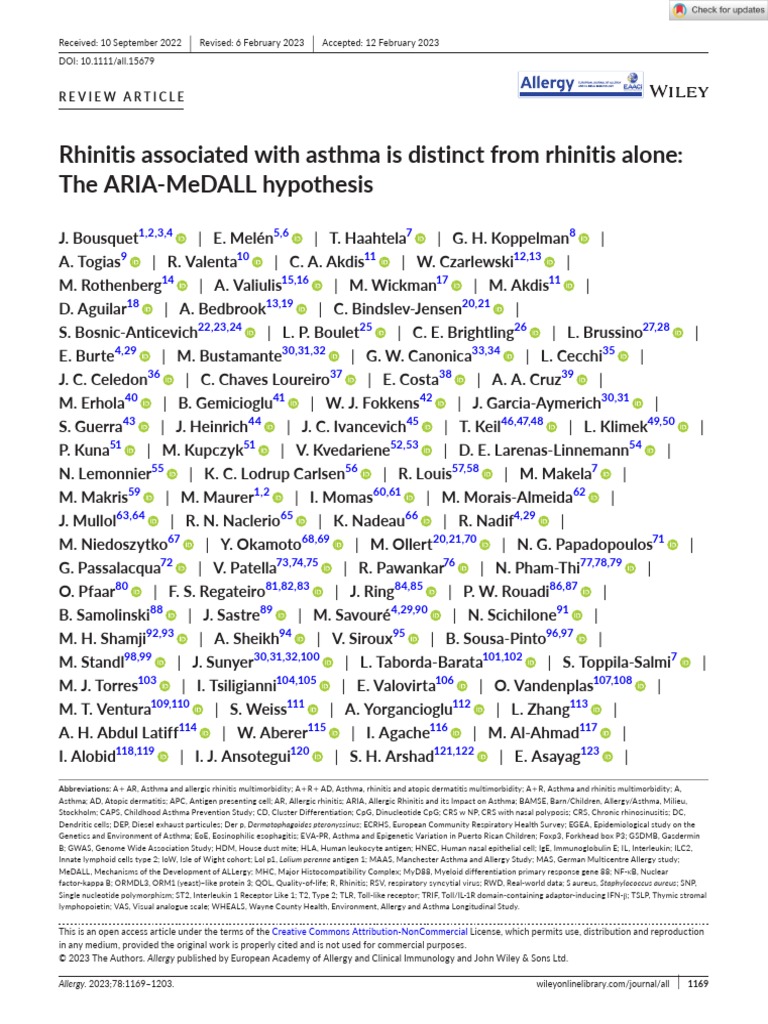 Allergy - 2023 - Bousquet - Rhinitis Associated With Asthma Is Distinct ...