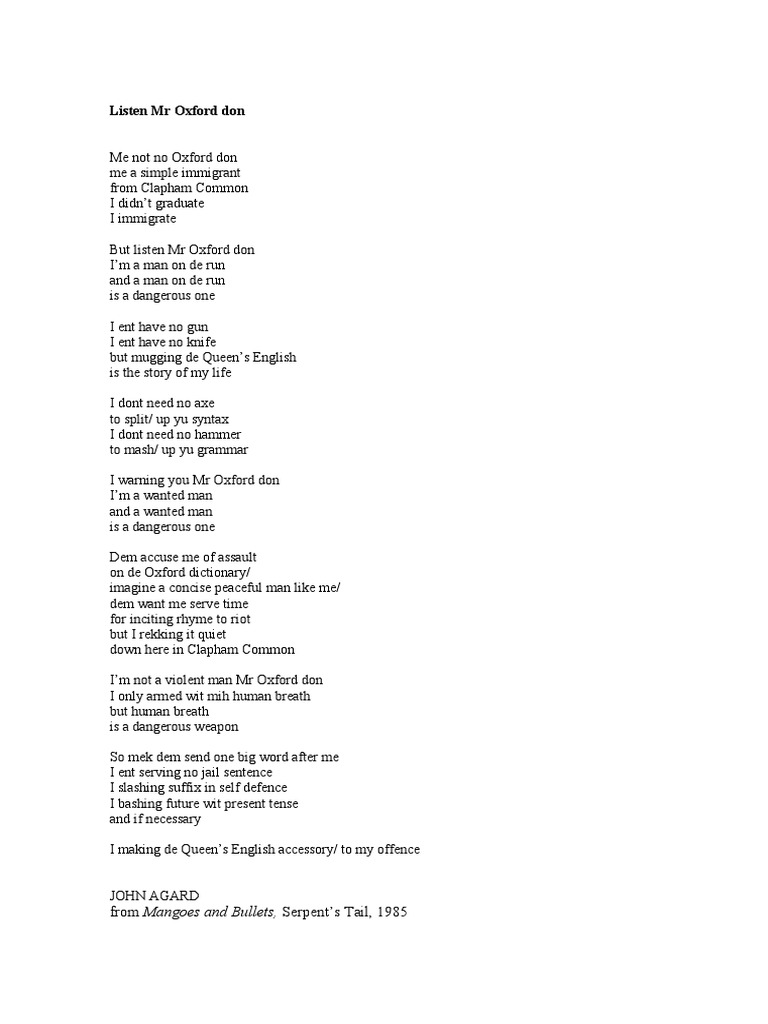 Immigrant's Battle with English Language | PDF | Poetry