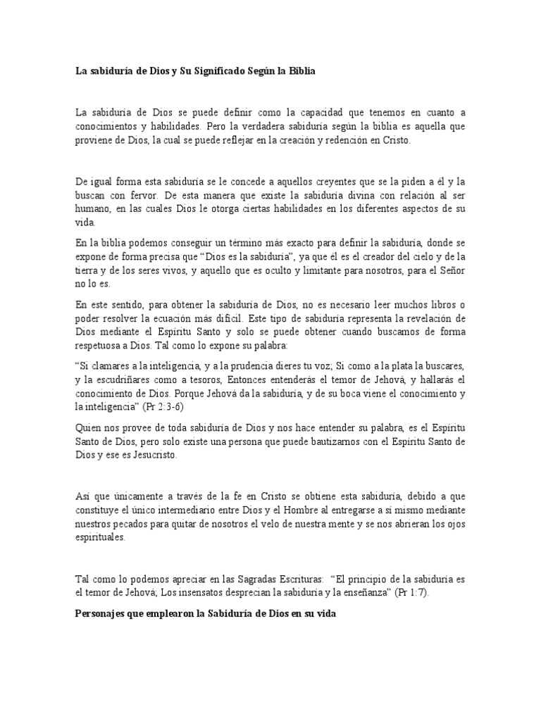 La Sabiduría de Dios y Su Significado Según La Biblia | PDF | Moisés ...