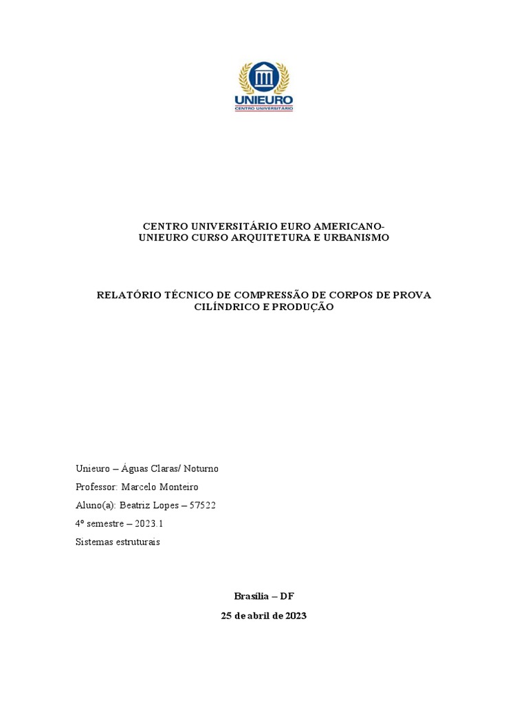 Relatorio Corpo De Prova Pdf Concreto Cimento