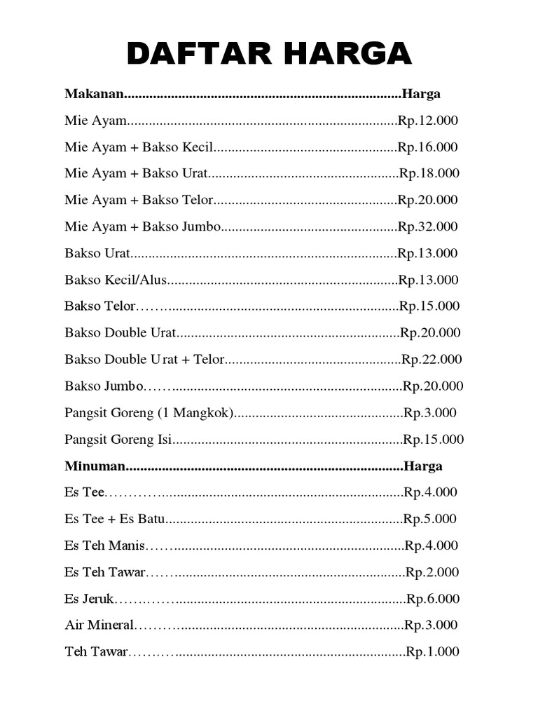 DAFTAR_MENU BAKSO TIMBUL | PDF