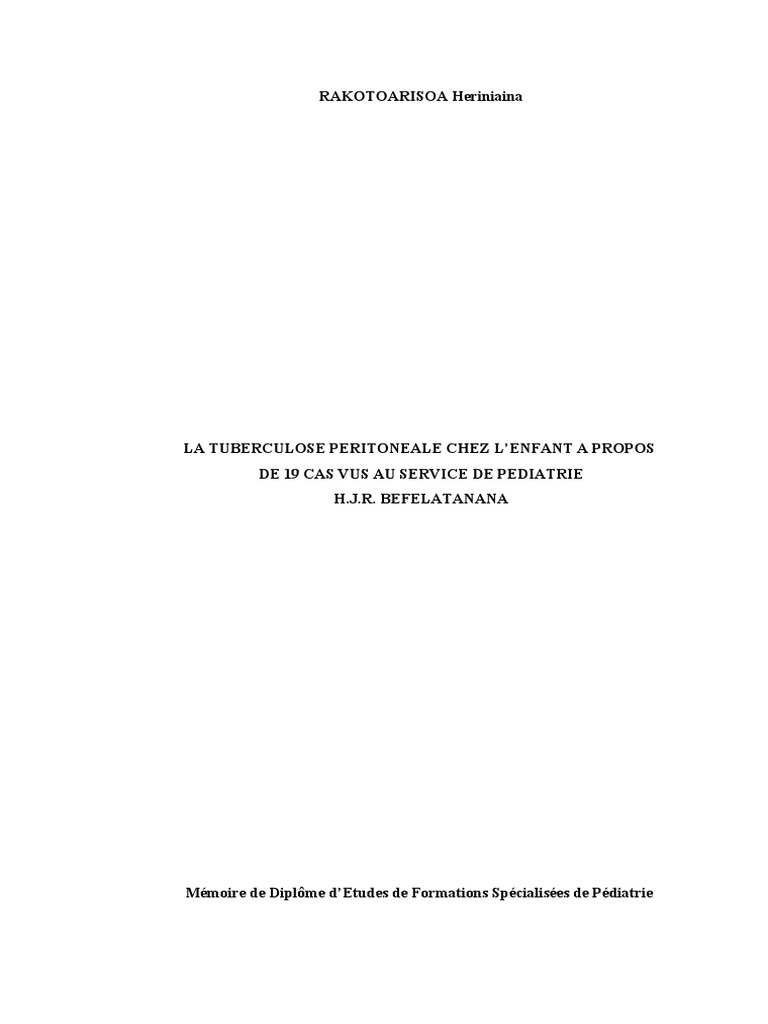 Tuberculose péritonéale chez l'enfant | PDF | Tuberculose | Médecine ...