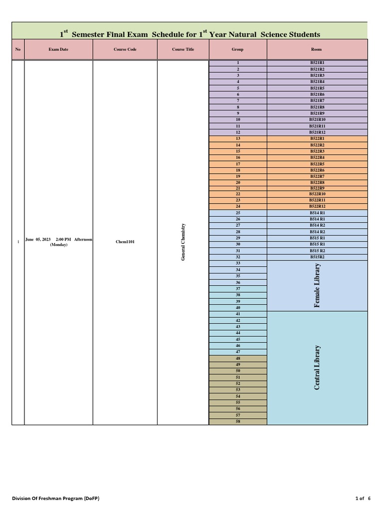 2015EC First Year Final Exam Schedule P | PDF | Academic Term | Schools