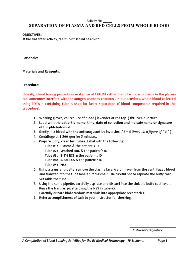 1 Separation of Blood Components | PDF