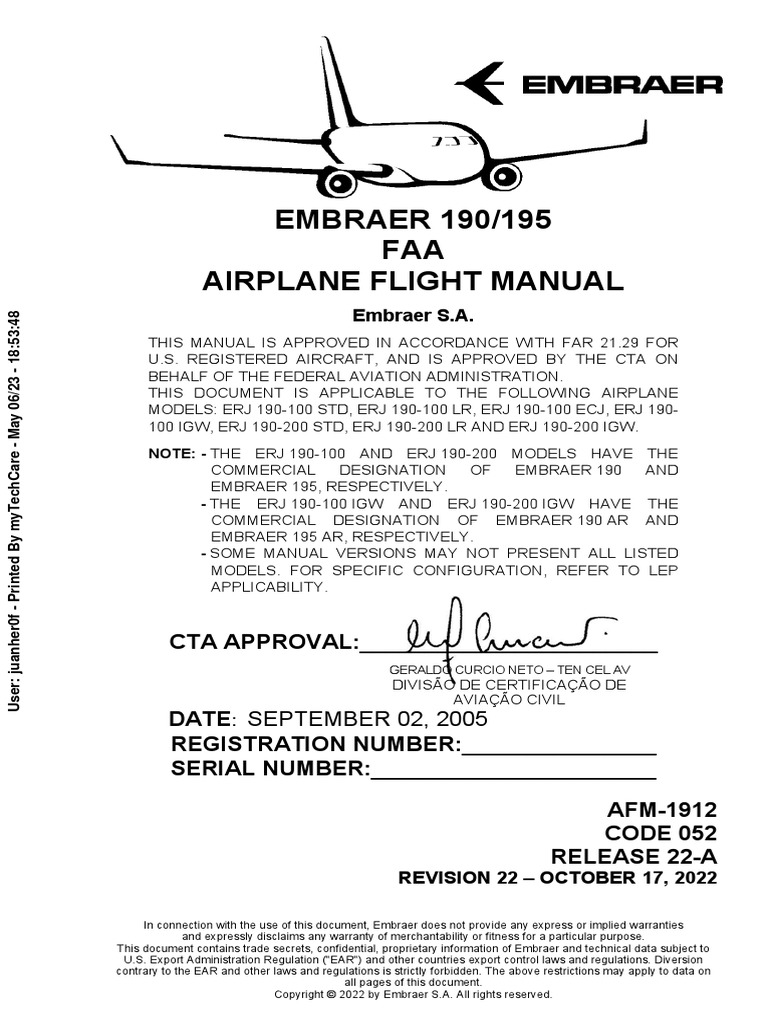 Afm 1912 052 Rev22 Full - 1683399228900 | PDF | Cockpit | Aircraft