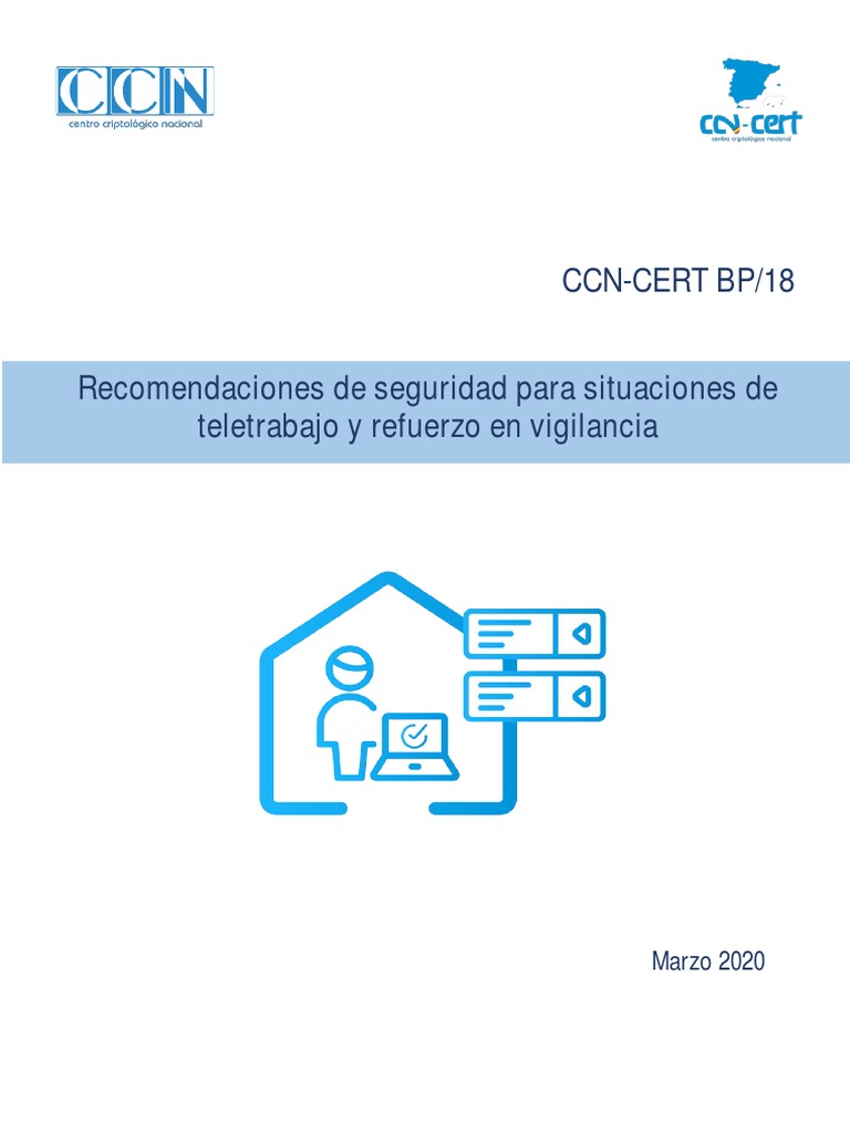CCN-CERT - BP-18 Recomendaciones para Teletrabajo | PDF | Computación en la nube | Seguridad