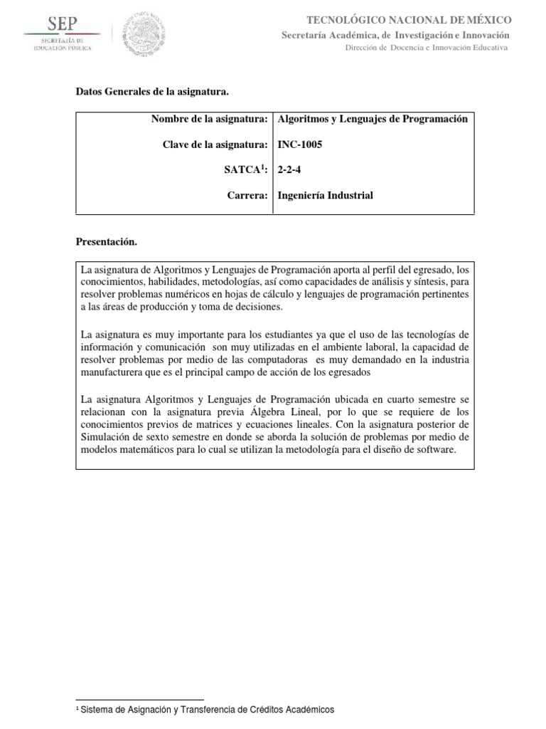 INC-1005-Algoritmos y Lenguajes de Programacion | PDF | Algoritmos | Programación de computadoras