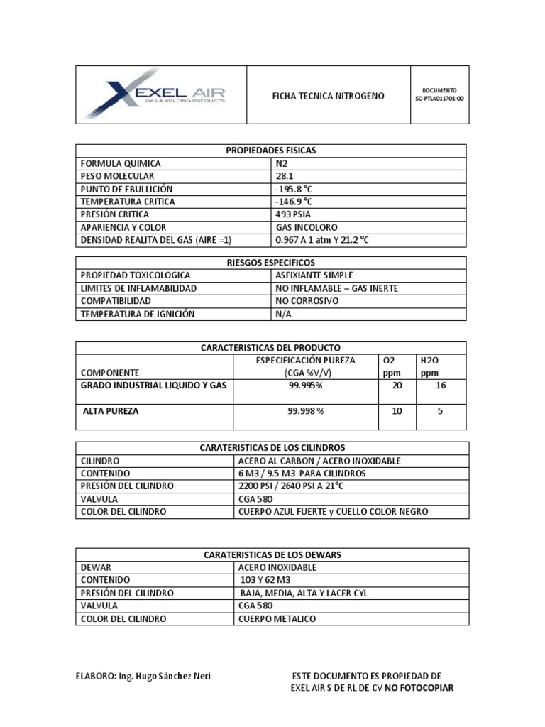 FICHA TEC Nitrogeno | PDF