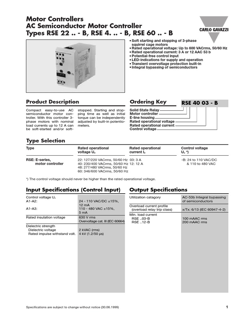 AC Semiconductor Motor Controller Types RSE.. - B | PDF | Alternating ...