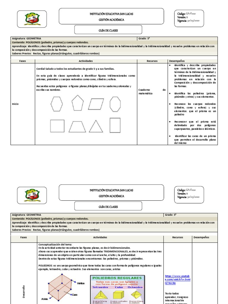 Guia de Clases #1 Geometria Figuras Tridimencionales | PDF