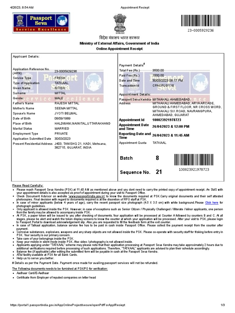 Appointment Reciept | Download Free PDF | Identity Document | Birth Certificate
