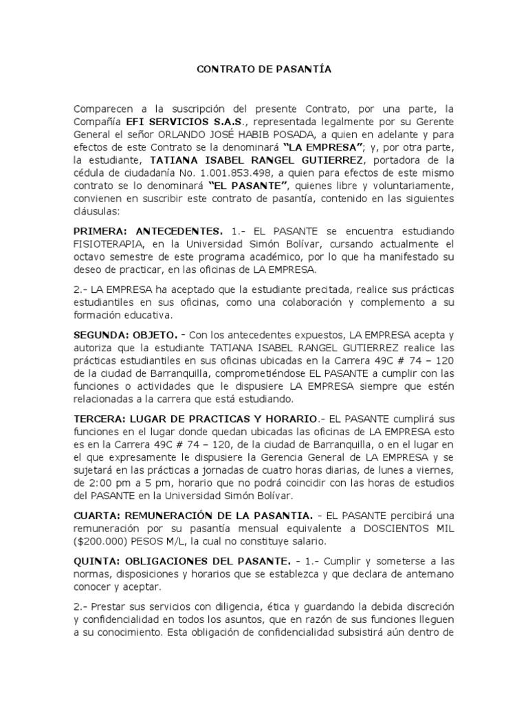 Contrato de Pasantía | PDF | Salario | Daños y perjuicios