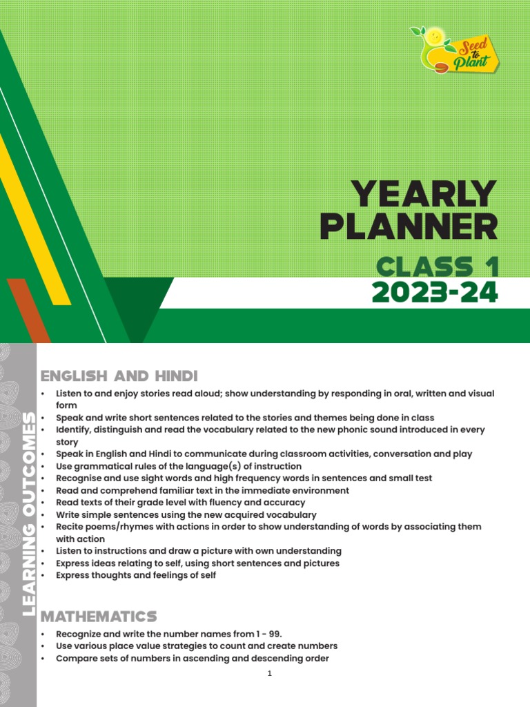 Grade 1 Yearly Planner 2023-24 | PDF
