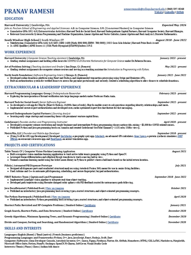 Pranav Ramesh: Education | PDF | Application Software | Computer Science