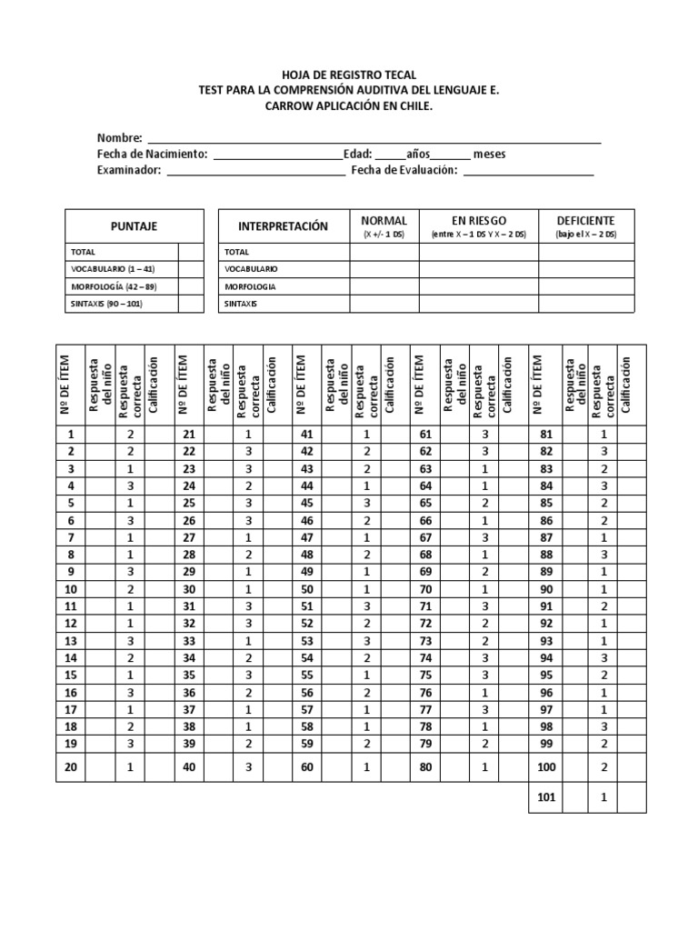Hoja de Registro Tecal | PDF