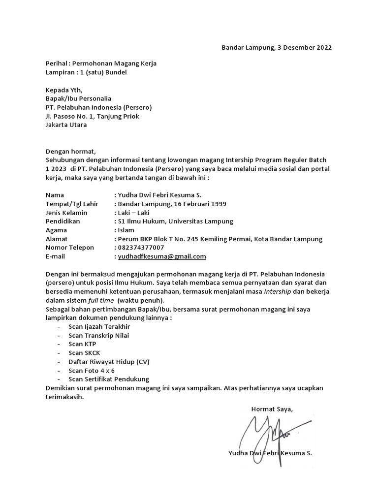 Surat Permohonan Magang | PDF