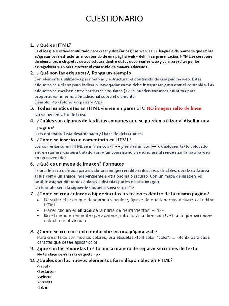 CUESTIONARIO | Descargar gratis PDF | HTML | Hipervínculo