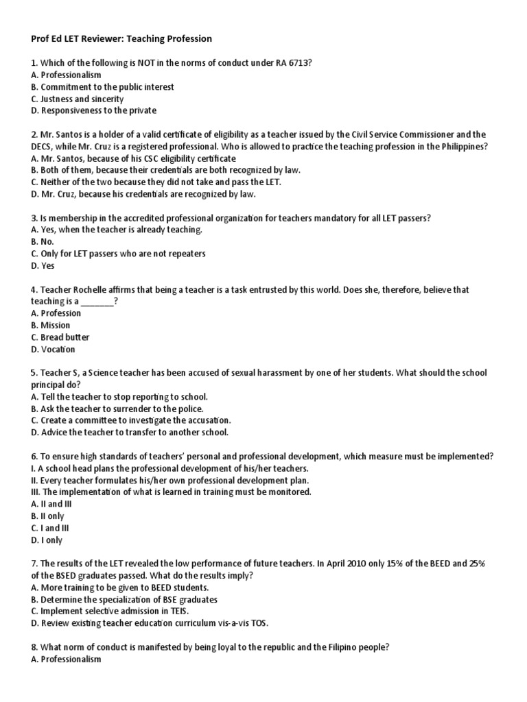 Teaching Profession Drills With Answer Key | PDF | Teachers | Schools