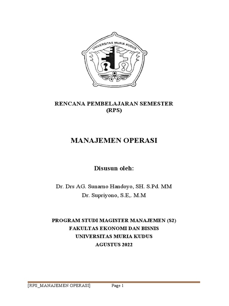 RPS - Genap 2022 Manajemen Operasi Dan Inovasi | PDF