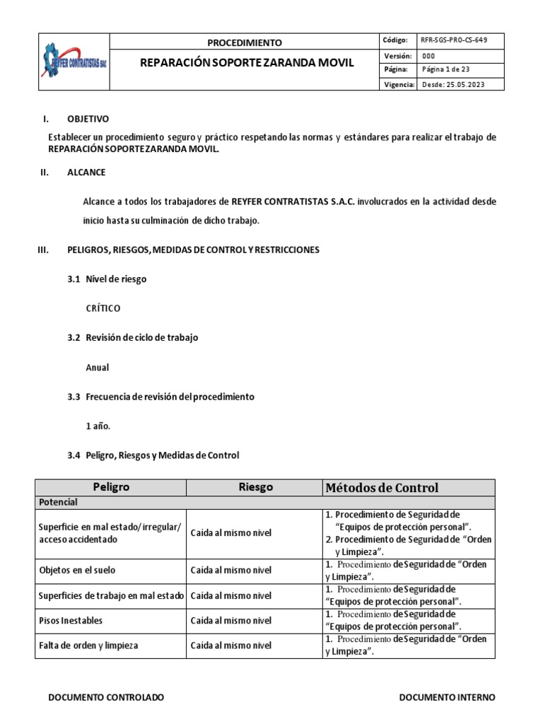 Rfr-Sgs-Pro-Cs-649. Reparación Soporte Zaranda Movil | PDF ...