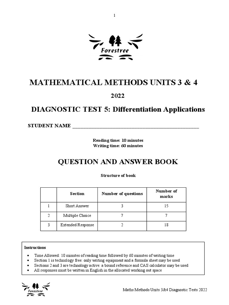 Differentiation Applications Test | PDF | Function (Mathematics ...