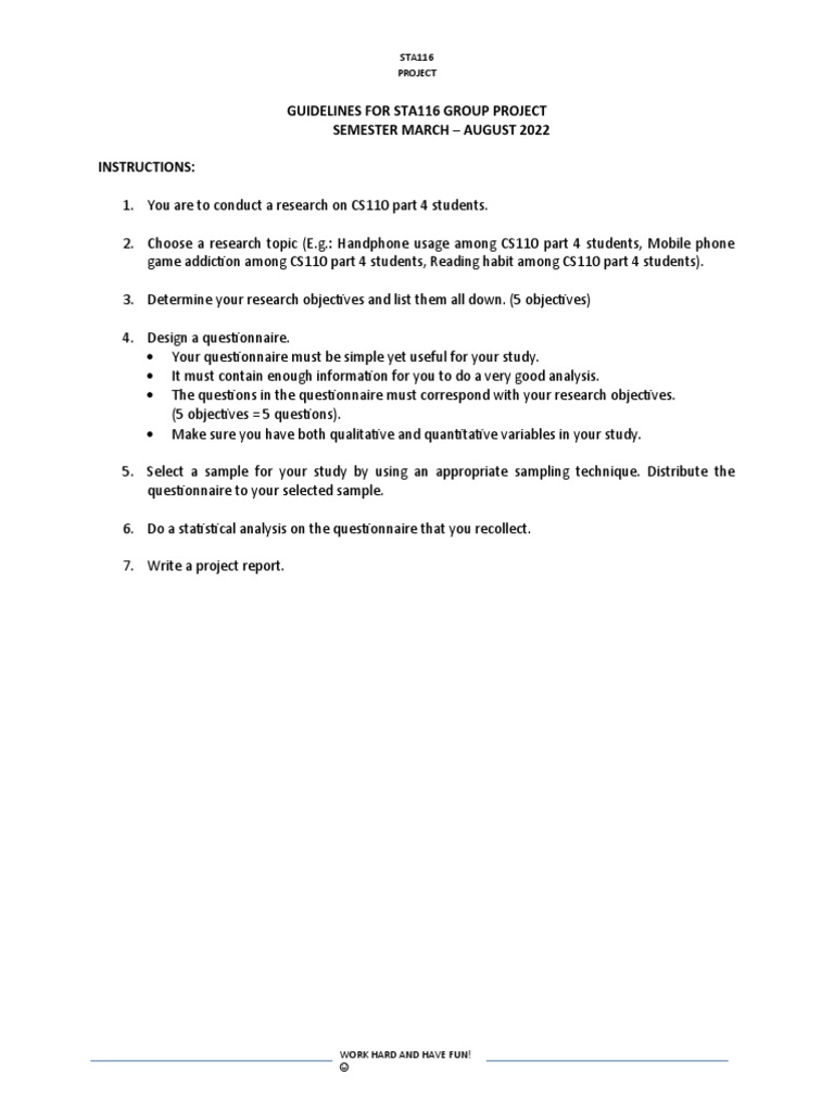 Sta116 Group Project Guidelines and Rubric | PDF