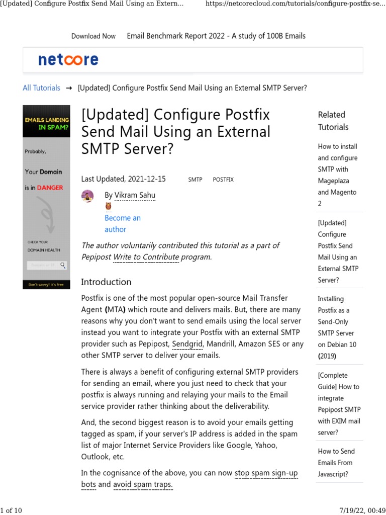 Configure Postfix Send Mail Send Only Using An External Smtp Server Pdf Email Network