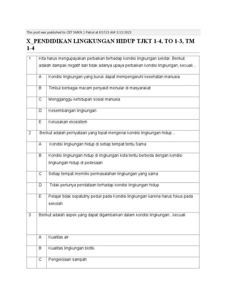 Format Soal PLH | PDF