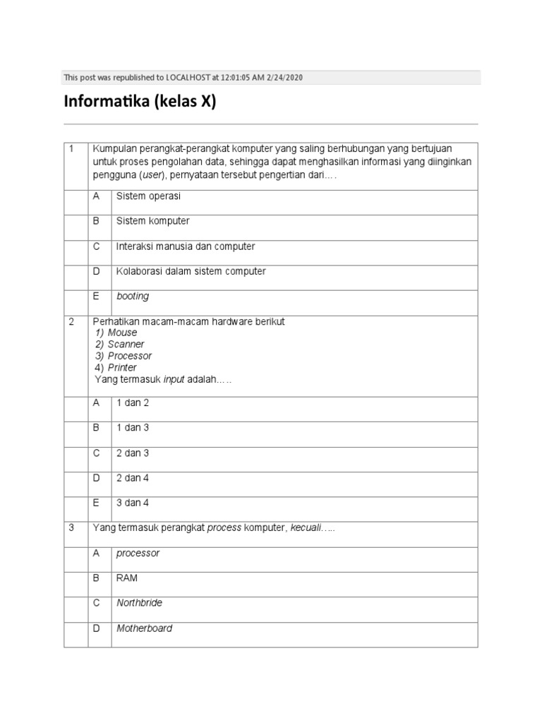 Soal Informatika PTS Genap | PDF