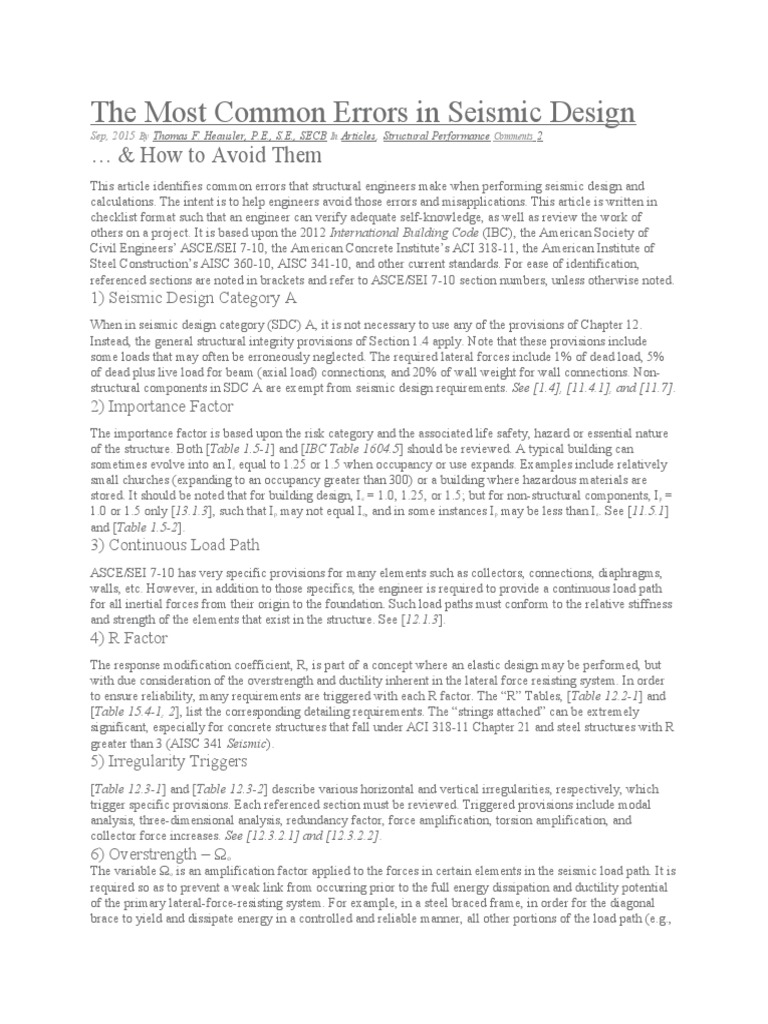 The Most Common Errors in Seismic Design | PDF | Force | Amplifier