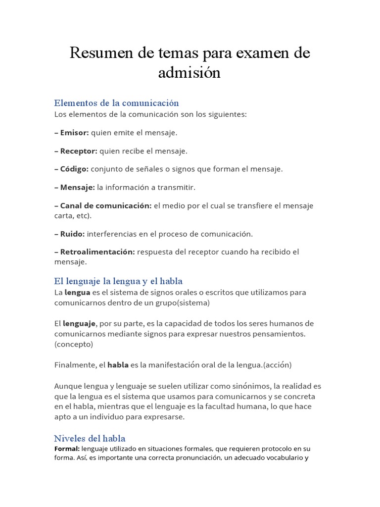 Resumen de Temas para Examen de Admisión | PDF