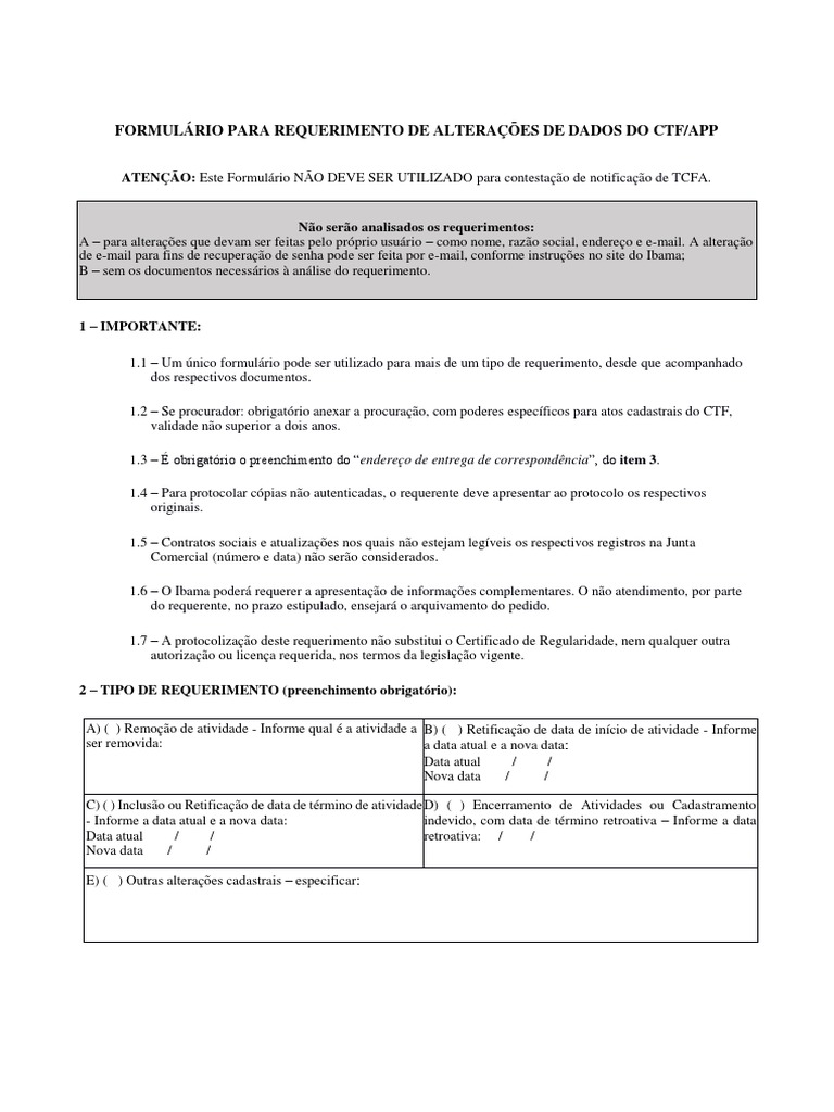 2019 03 27 Ibama Formulario de Requerimentos CTF App | PDF
