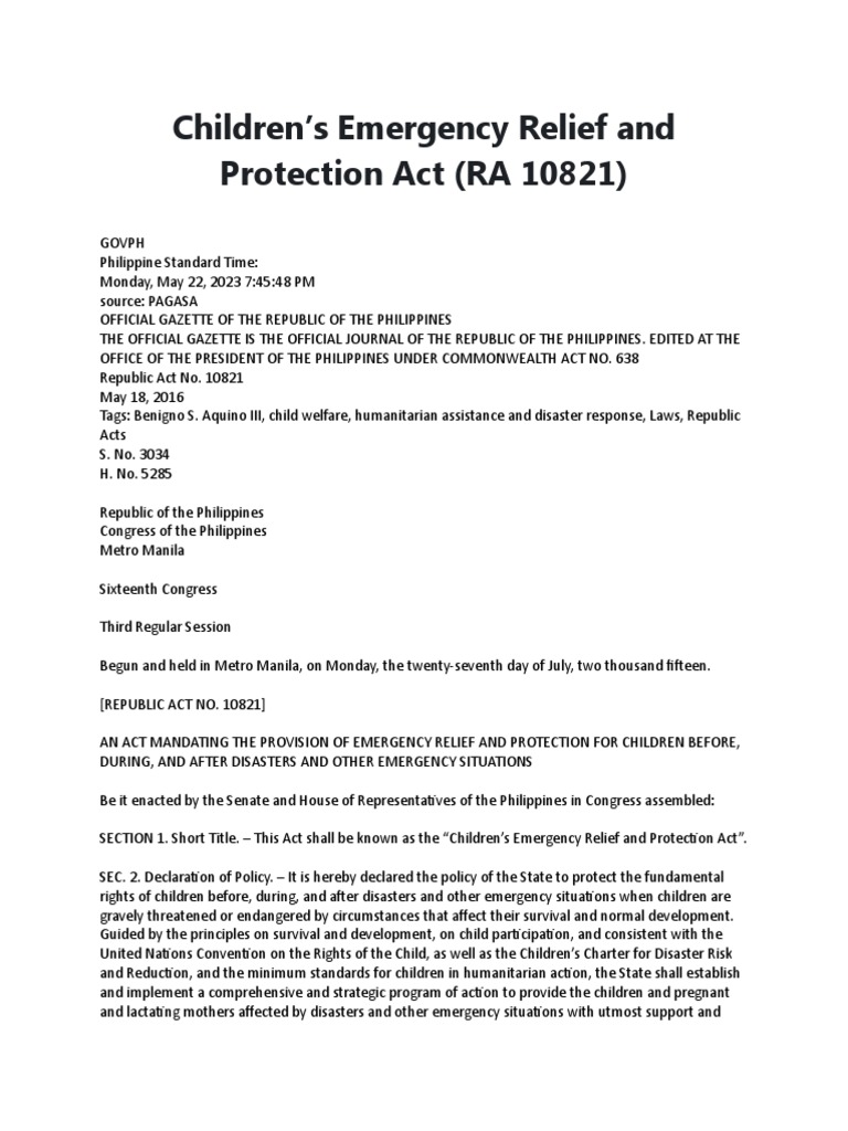 Children's Emergency Relief and Protection Act (RA 10821) | Download ...