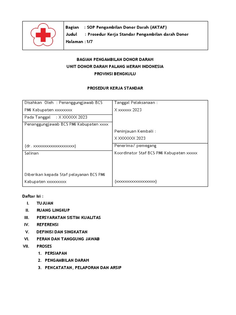 SOP PETUGAS DONOR DARAH Pmi Provinsi | PDF