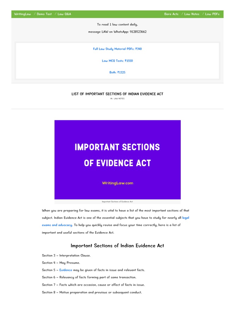 Iea Imp Sections | PDF | Evidence (Law) | Witness