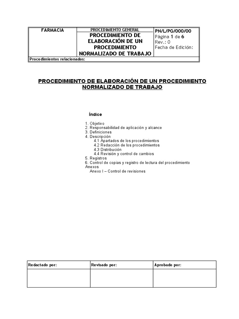 PNT Elaboración de Procedimiento Normalizado de Trabajo | PDF | Farmacéutico | Farmacia