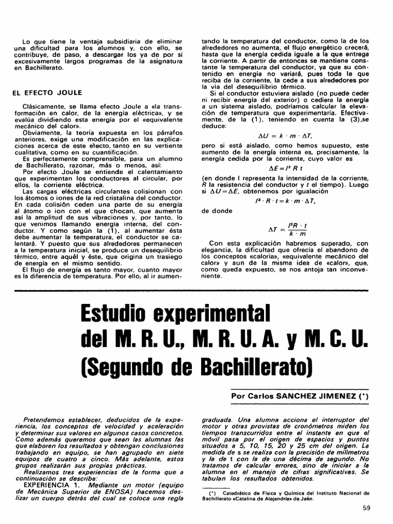 Estudio Experimental Del M. R. U., M. R. U. A. y M. C. U. (Segundo de Bachillerato) | PDF ...