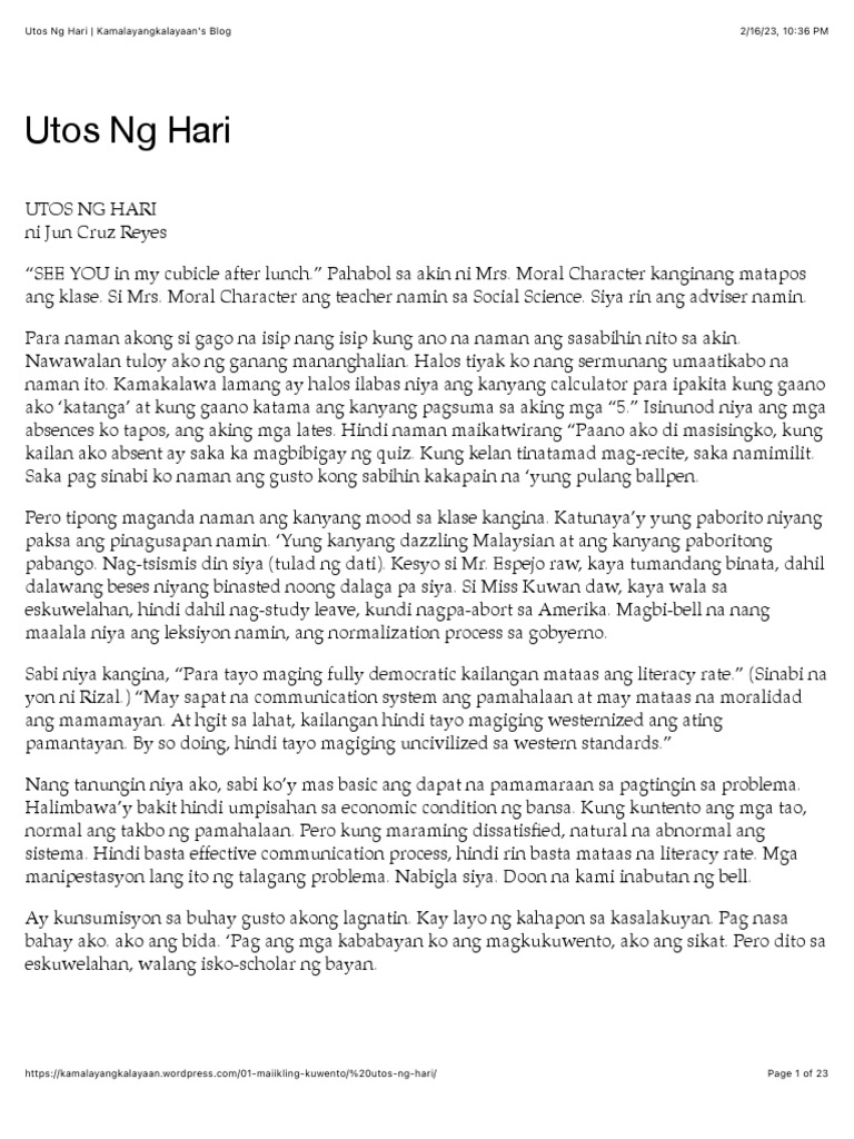 Cruz Reyes Utos NG Hari | PDF