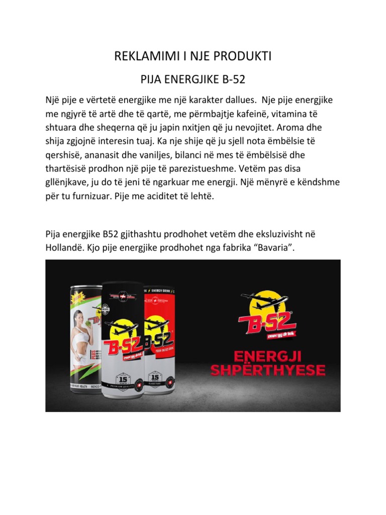 Reklamimi I Nje Produkti: Pija Energjike B-52 | PDF