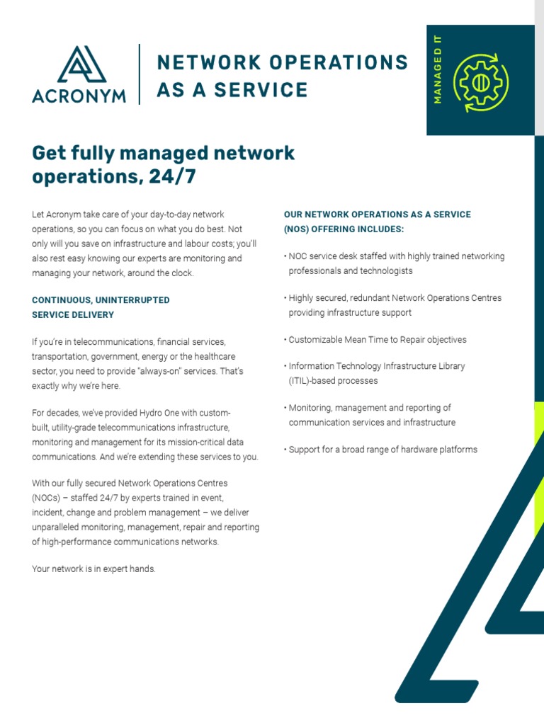 Acronym Network Operations As A Service Product Summary | PDF | Service ...